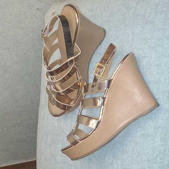 Shoes | Chrome Gold Wedged Sandals | Poshmark